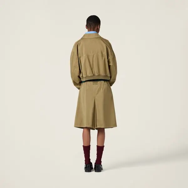Miu Miu Garment-Dyed Cotton Satin Bomber Jacket - Olive Green